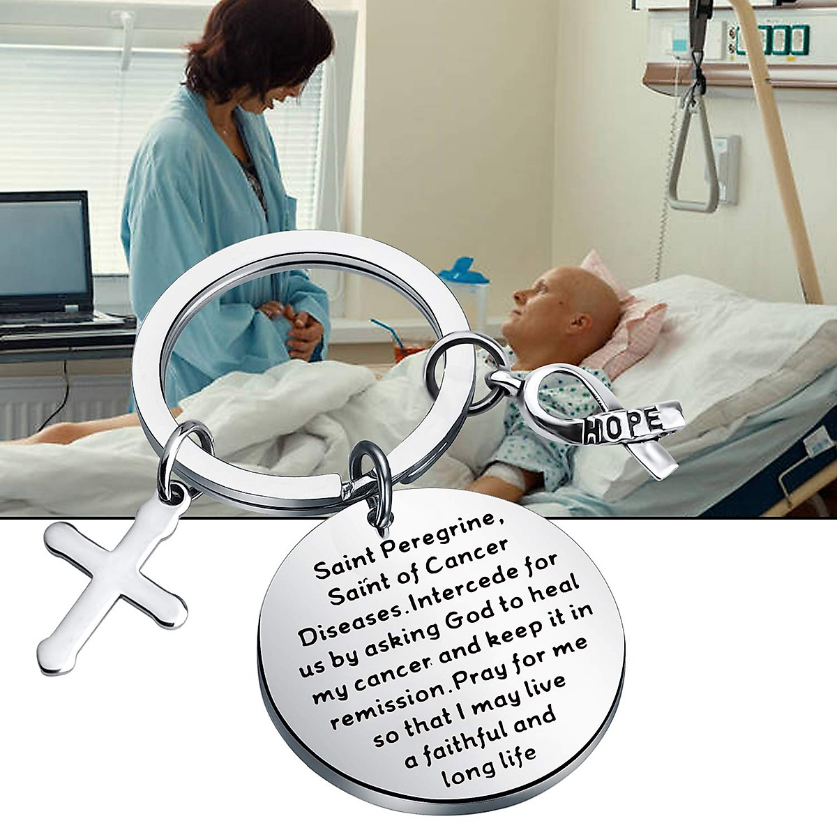 FEELMEM Patron of Cancer Saint Peregrine Jewelry Cancer Fighter Gift Recovery Gift Healing Prayer Keychain St Peregrine Gift(silver)