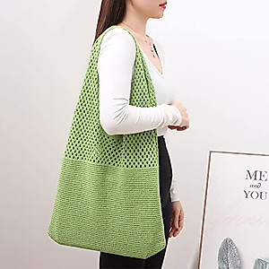 Ovida Crochet Mesh Beach Tote Bag Summer Y2K Aesthetic Knit Shoulder Bag Large Capacity Hobo Bag for Women