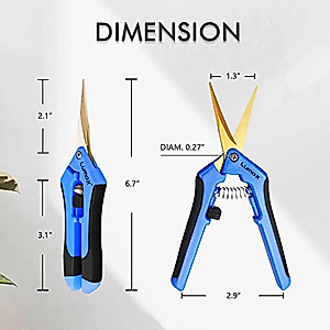 Lumo-X Trimming Scissors Pruning Snips with Titanium Coated CURVED Blades & STRAIGHT Blades for Precision Buds Trimming, Indoor/Outdoor Garden Trimming, Bonsai, Hydroponics (Green & Blue - Set)