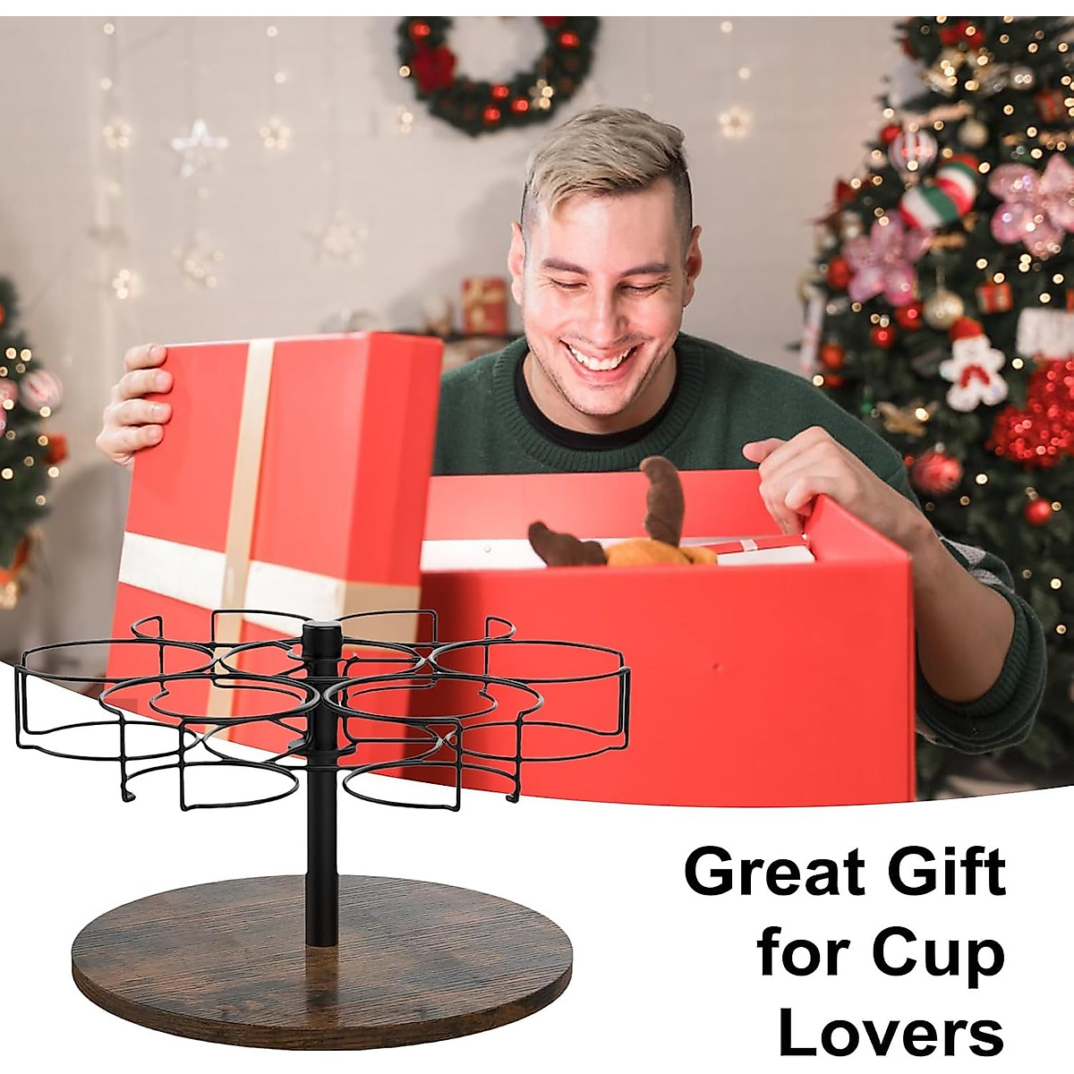 Water Bottle Organizer for Stanley 20oz 30oz 40oz Tumbler with Handle, Rotatable Stanley Cup Organizer Holder, Kitchen Organizers and Storage for Stanley Cup Accessories, Wooden Base Cup Storage Rack