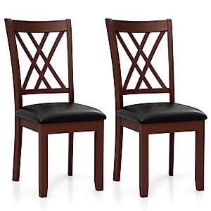 Giantex Wood Dining Chairs Set of 2, Faux Leather Upholstered Kitchen Chairs with Rubber Wood Legs, Padded Seat, Max Load 355 Lbs, Farmhouse Armless Wooden Dining Room Chair