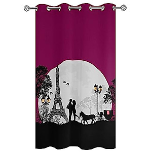 Waterproof Outdoor Curtains for Patio, Lovers Carriage and Eiffel Tower Under the Moon Weatherproof Privacy Outdoor Drapes, Grommet Top Outside Curtains for Gazebo Porch Pergola Cabana, 52x108 Inch