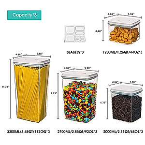 Vhorate Pop Top food storage containers with Lids, Airtight Pop Container Sets for Food Storage, Pop Up Storage Containers with Label for Kitchen,Pantry 12PCS 1.2/2.1/2.8/3.4QT*3