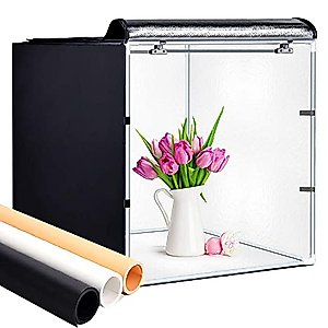 Lightbox, GLZ 32x32 Inch Photo Studio Light Box Shooting Tent Kit with Dimmable and Movable LED Lights, Carry Bag and 3 Color backdrops for Photoshoot (White Black Gold)