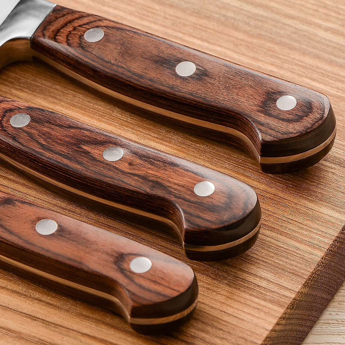 AOKEDA 15-Piece Kitchen Knife Set with Block, Stainless Steel Knives, include Sharpener, Poultry Shears (Classic Pakkawood)