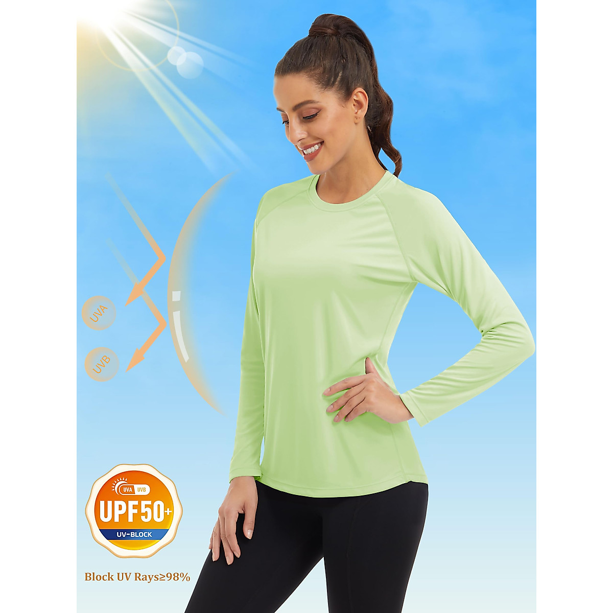 MAGCOMSEN Running Shirts for Women UV Shirts for Women Sweatshirts for Women Workout Shirts Fishing Shirts Womens Long Sleeve T Shirts Women Light Green