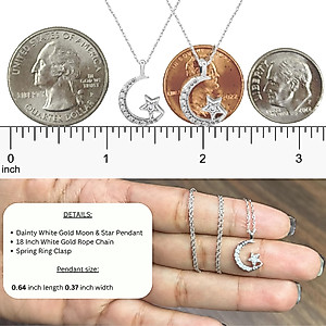 GILDED 10K White Gold 1/10 cttw Natural Round-Cut Diamond (I-J Color, I2-I3 Clarity) Moon and Star Pendant 18"