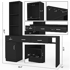 Paddie Barber Salon Station Wall Mount Hair Styling Salon Equipment Set Beauty Spa Furniture Set, Lockable Left Shelf, Mirror not Included(Black)