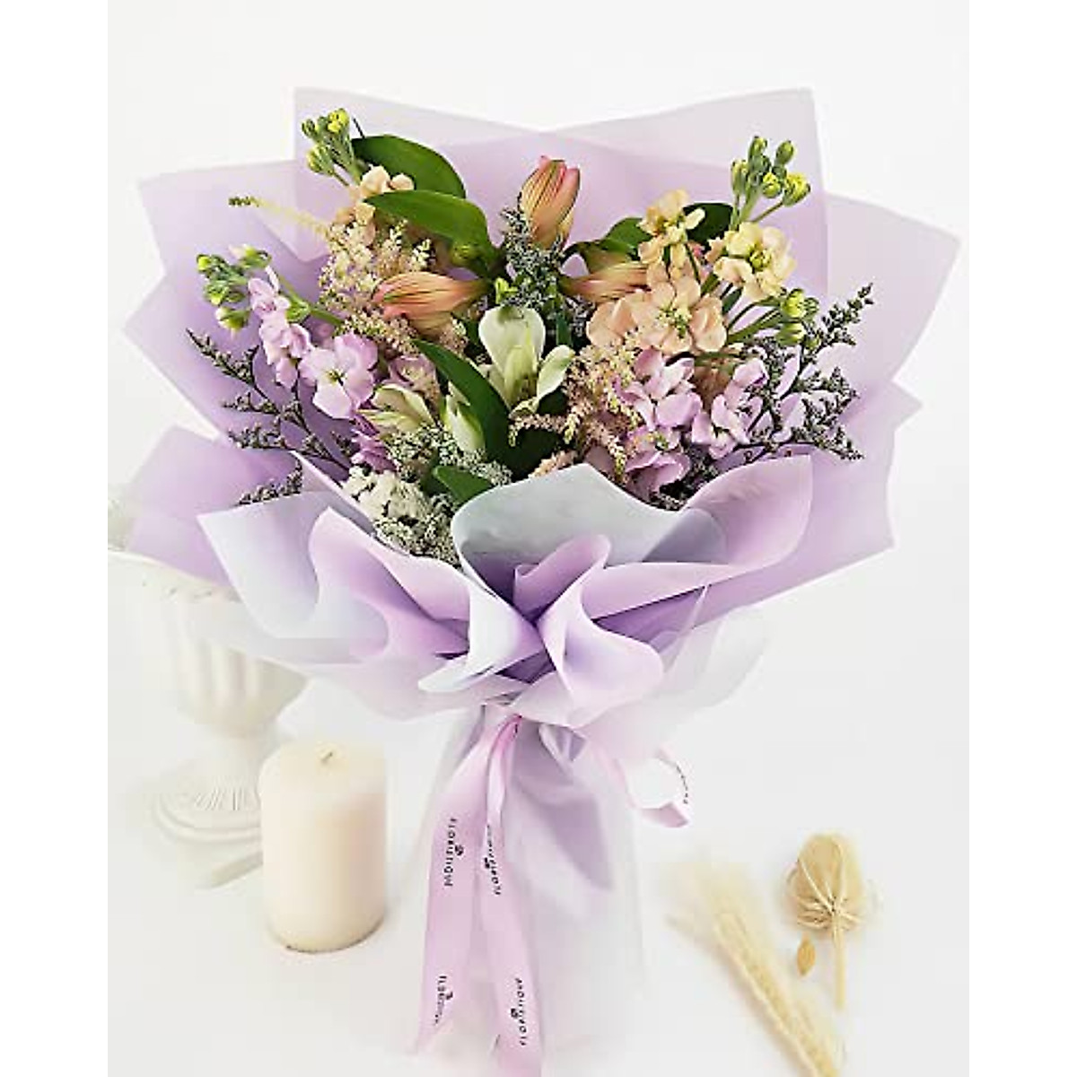 LWFyyds Waterproof Flower Solid Color Translucent Wrapping Paper Bouquet Gift Packaging Korea Flower Shop Supplies, 40 Sheets (White)