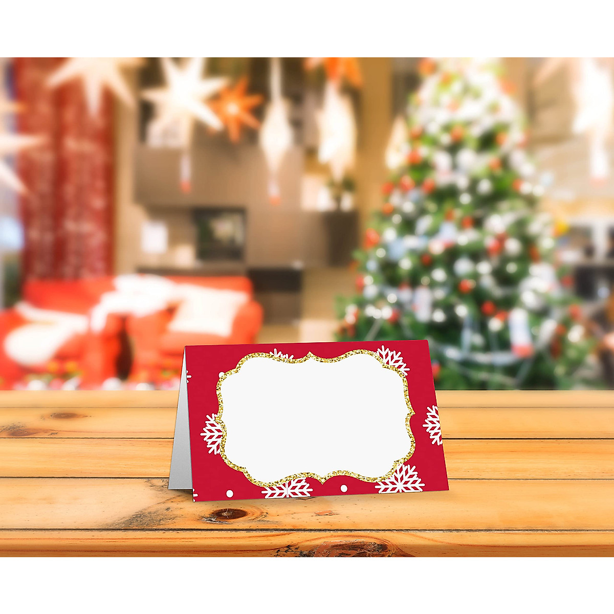 Table Place Card, Christmas Themed Tent Style Cards, Pack of 25 Half-Fold Reception Place Card, Perfect for Christmas Party, Wedding, Bridal & Baby Shower, Birthday, Banquet and Special Events B03