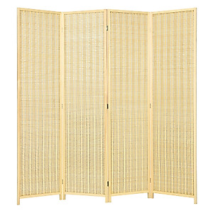 Giantex Bamboo Room Divider, 6 Ft Tall Freestanding Folding Privacy Screen, Wooden Room Separators Divider Wall, Portable Partition Boho 4 Panel Room Dividers for Home Office Bedroom Apartment Studio