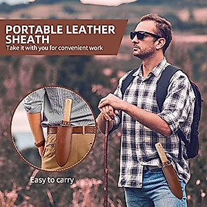 Hori Hori Garden Knife Japanese Stainless Steel, 7'' Durable Gardening Tool for Weeding, Digging, Cutting & Planting with Leather Sheath