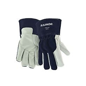 RADNOR Large 11 1/2" Navy Blue and White Premium Grain Cowhide/Goatskin Fleece Lined MIG Welders Gloves (1 Pair)