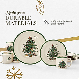 Spode Christmas Tree Dinner Plates | set of 4 Dinner Plates with Christmas Design | 10.5 Inch Christmas Dinnerware Made of Fine Earthenware | Dishwasher and Microwave Safe