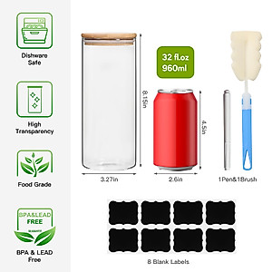 STARSIDE 32 oz Glass Jars with Bamboo Lid,Set of 8 Airtight Food Storage Jars,Kitchen Glass Pantry Storage Containers,Borosilicate Glass Canisters Sets