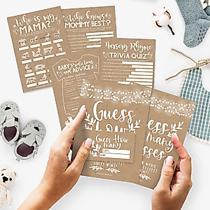 50 Rustic Who Knows Mommy Best, Baby Prediction and Advice Cards etc, 25 Guess How Many Cards - 6 Double Sided Cards Baby Shower Games Funny, How Many Kisses Game Baby Shower Decorations