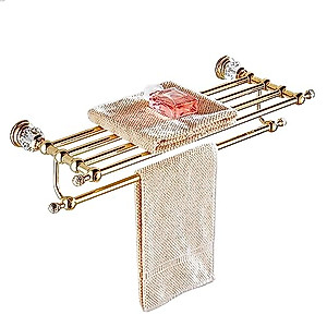 Sharunec Towel Rack for Bathroom and Lavatory,Wall Mount Tower Holder Towel Hanger with Double Towel Bars,SUS 304 Stainless Steel,Gold