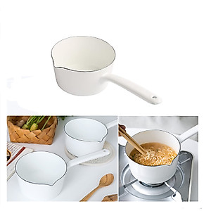 1.2L Saucepan, Enamel Milk Pan, Butter Warmer, Milk Pot, Easy to Cook and Clean, Non-Stick Milk Boiling Pot with Handle for Home Kitchen Restaurant(White)