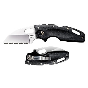 Cold Steel Tuff Lite 2.5" AUS8A Sheepsfoot Razor-Sharp Serrated Blade 3.5" Griv-Ex Handle Everyday Carry Pocket Folding Knife w/Tri-Ad Lock