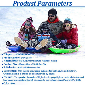 Atalawa Snow Sleds Toboggans, Sledges & Toboggans Heavy Duty Sledge Toboggan Sleigh Sled Plastic Unisex Ski Fun Board, 1 Pack Blue