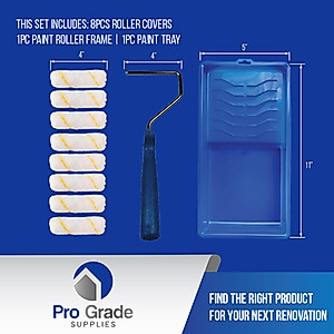 Pro Grade - Paint Roller Tool Kit - 10 Piece Painting Set - Mini Plastic Paint Tray Set, Mini Roller Frame,Microfiber Roller Covers