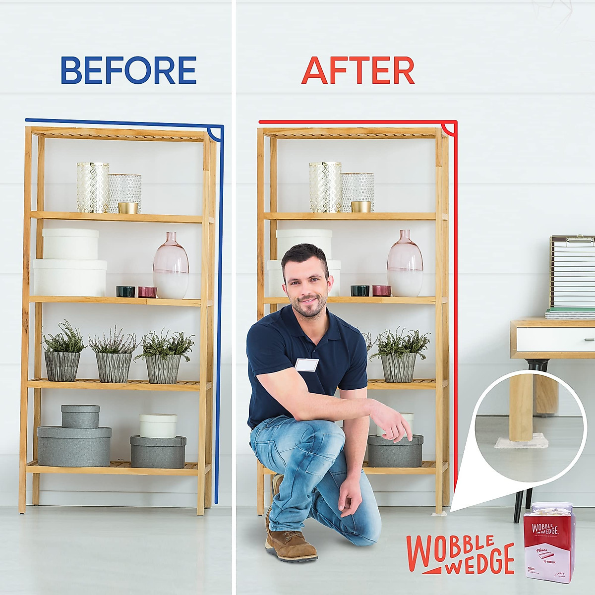 Wobble Wedges Flexible Plastic Shims, 300 Pack - MADE IN USA, Multi-Purpose Shim Wedges for Home Improvement & Work - Plastic Wedge, Table Shims for Leveling, Toilet Shims & Furniture Levelers - Clear