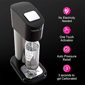 leconchef soda maker Sparkling Water Maker Easy to Operate for Home With 2 PET battles, One Touch,Compatible with Screw-in 60L CO2 Exchange Carbonator (NOT Included),Black