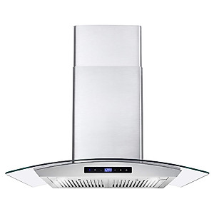 COSMO COS-668AS750 30 in. Wall Mount Range Hood with 380 CFM, Curved Glass, Ducted Convertible Ductless (additional filters needed, not included), 3 Speeds, Permanent Filters in Stainless Steel