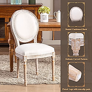 COLAMY French Country Dining Chairs Set of 4, Upholstered Farmhouse Dining Room Chairs with Round Back, Solid Wood Legs, Accent Side Chairs for Kitchen/Living Room/Bedroom- Beige