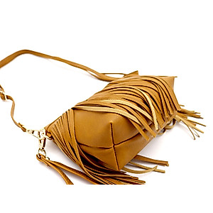 Front and Back Both Side Fringed Soft PU Leather Small Boho Crossbody Wristlet (ZBlack)