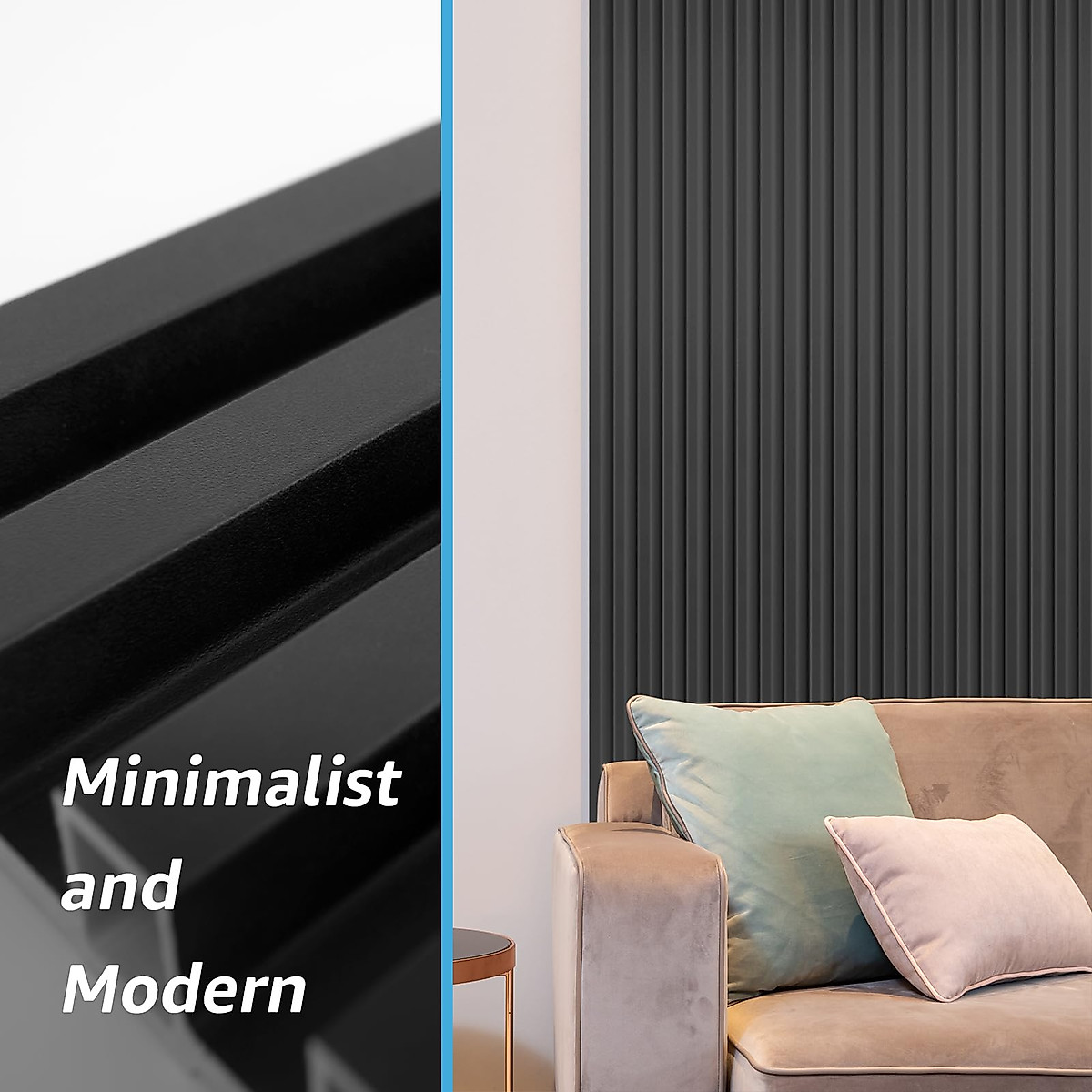 Art3d 8-Pack 96 x 6in. WPC Acoustic Slat Wall Panel for Modern Interior Decor, TV Background, Living Room, Matte Black