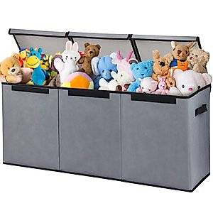 Fixwal Toy Box for Boys - Extra Large Toddler Toy Box Kids Toy Chest, Toy Box for Living Room Area, Collapsible Removable Divider for Nursery Playroom Bedroom Closet, 36"x12.6"x16" (Grey)