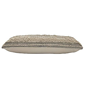 LR Home Tufted Farmhouse Throw Pillow, 14" x 36", Gray/Ivory