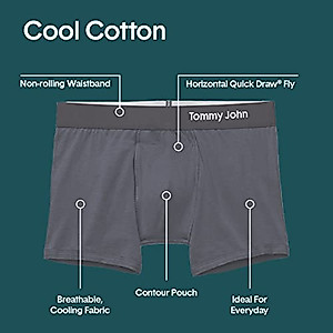 Tommy John Men’s Trunk 4" Underwear - Cool Cotton Boxers with Supportive Contour Pouch - Cool, Dry Pima Cotton Blend (Medium, Black/Iron Grey/Navy)