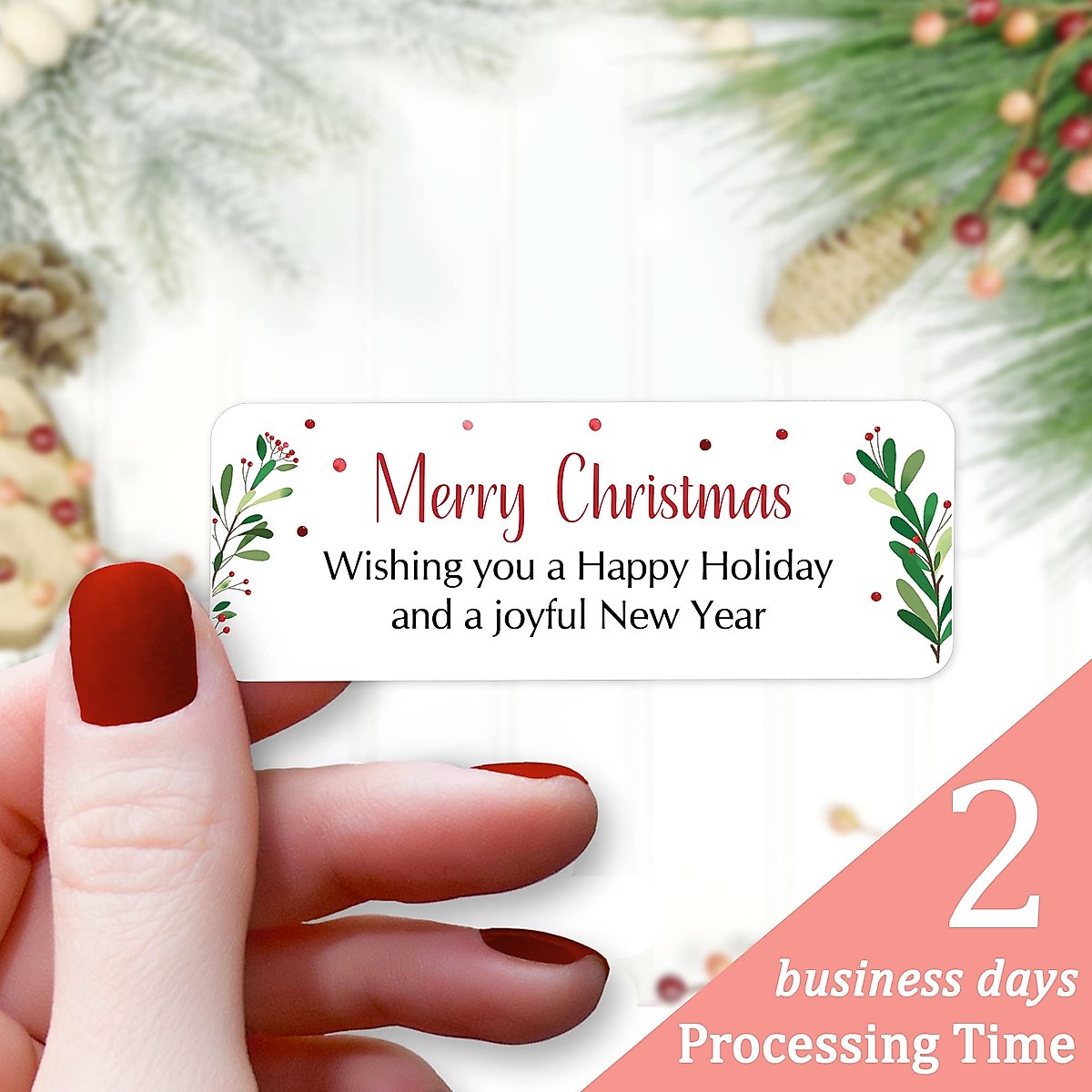 Personalized Christmas Address Labels Berry - Custom Holiday Return Address Labels, Set of 120 Mailing Labels Flat Sheet Rectangle Labels for Envelopes, Self Adhesive Stickers