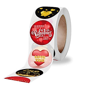 500 Pieces Funky Round Roll Stickers, 25mm Valentine's Day Colorful Heart Shaped Sticker Valentine's Love Decorative Sticker Round Labels for Happy Valentines Day Decoration Wedding Party Accessories