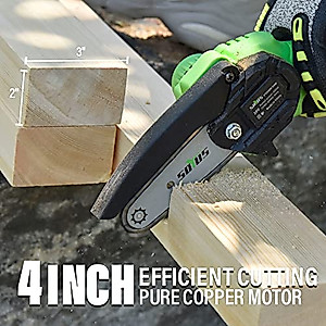 Mini Chainsaw Cordless 4 Inch Mini Chain Saw SOYUS Small Chainsaw with Safety Lock, Rechargeable Mini Lithium Chainsaw Electric Handheld Chainsaw Portable Chain Saw Tree Trimming Branch Wood Cutting