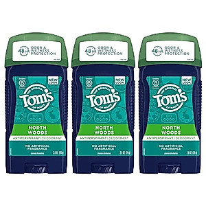Tom's of Maine Antiperspirant Deodorant for Men, North Woods, 2.8 oz, Pack of 3 (Packaging May Vary)