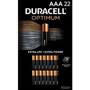 Duracell Optimum AAA Batteries, 22 Count Pack Triple A Battery with Long-lasting Power, Resealable Package for Storage, All-Purpose Alkaline AAA Battery for Household and Office Devices