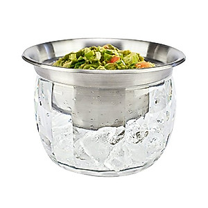 RUAFOX Dip Bowl On Ice- Chip and Dip Serving Set with Lid and Serving Spoon- Stainless Steel Chilled Serving Dish and 22 oz. Acrylic Ice Bowl - Perfect for Shrimp, Guacamole, Dips