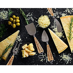 Cheese Knife Set, Stainless Steel Cheese Slicer Cutter Spreader Fork, Rattan Cheese Knives Perfect Gifts for Party Decoration, Dinning Table, Everyday, Family Gatherings