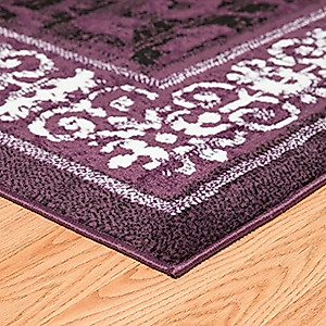 United Weavers Dallas Baroness Area Floor Rug - Plum, 5x8, Modern Indoor Area Rug with Bordered Pattern, Jute Backing