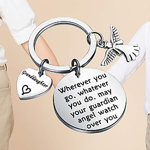LQRI Drive Safe Keychain Traveler Gift Wherever You Go May Your Guardian Angel Watch Over You Guardian Angel Keychain for Dad Mom Daughter Grandma Granddaughter Aunt Gift (granddaughter)