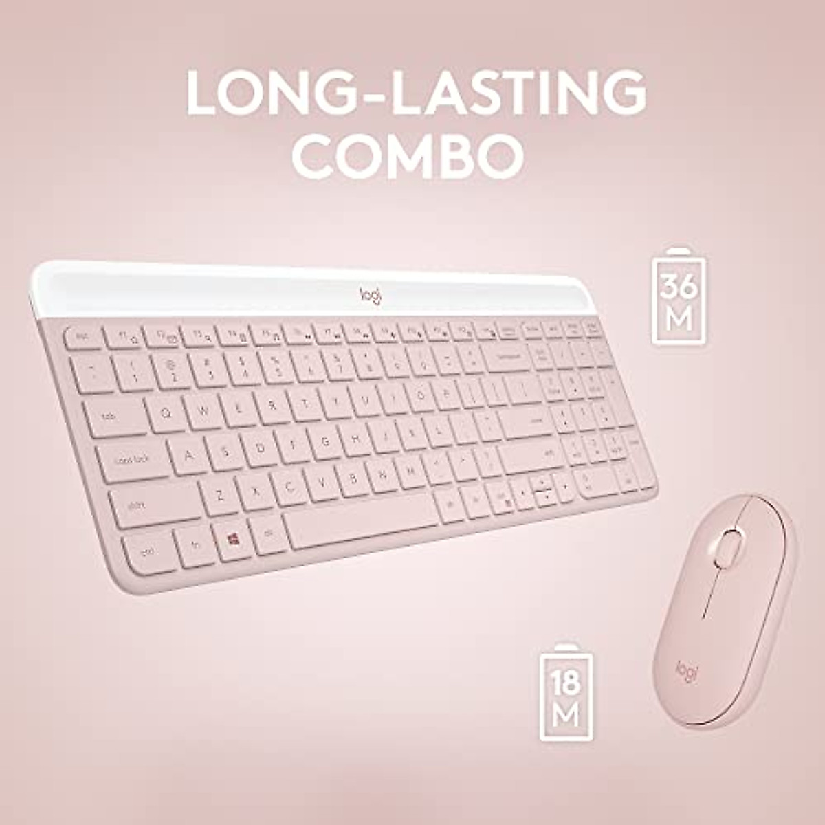 Logitech MK470 Slim Wireless Keyboard and Mouse Combo - Modern Compact Layout, Ultra Quiet, 2.4 GHz USB Receiver, Plug n' Play Connectivity, Compatible with Windows - Rose