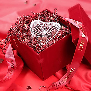 PAPER FAIR 1 LB Valentine's Day Crinkle Cut Paper with Rose Gold Heart Confetti, Metallic Red Paper Shred Filler Strand Raffia Tissue Craft Bedding Cushion, Christmas Party Birthday Gift Box Basket Retail