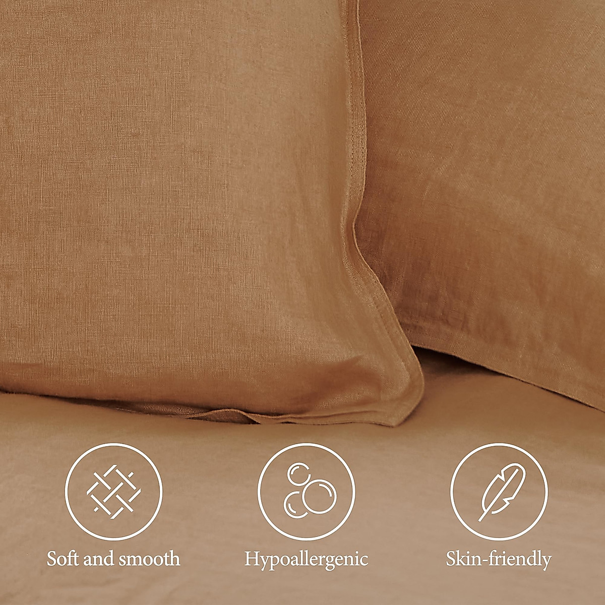 cebihy 100% Linen Duvet Cover Set King 3 Pieces, French Normandy Flax Linen, Cooling, Soft, and Breathable Linen Bedding Set - 1 Duvet Cover 90"x 104", 2 Pillowcases 20"x 40", Camel