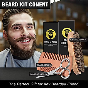 Beard Straightener Kit, Beard Growth Grooming Kit, Beard Straightener, Beard Growth Oil, Beard Wash Shampoo, Conditioner, Balm, Wax, Comb, Brush, Scissor, Bag, Gifts for Men Him Dad Boyfriend
