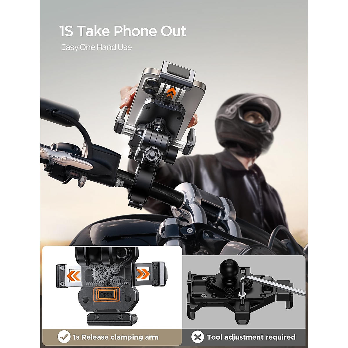 JOYROOM Aluminum Alloy Motorcycle Phone Mount with Vibration Dampener, Motorcycle Phone Holder for Motorcycle Harley Bike Bicycle Scooter ATV/UTV, Compatible with iPhone, Samsung, All Cell Phones