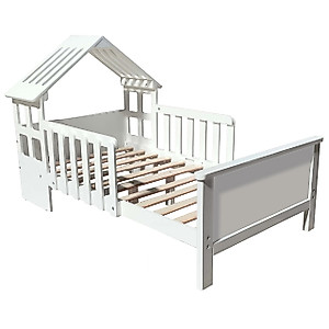 Little Partners Lil' House Toddler Bed - House Bed Design for Kids Bedroom Furniture - Children's Toddler Bed with Guard Rails, Low to Ground Modern Clean Design with Solid Wood (Soft White)