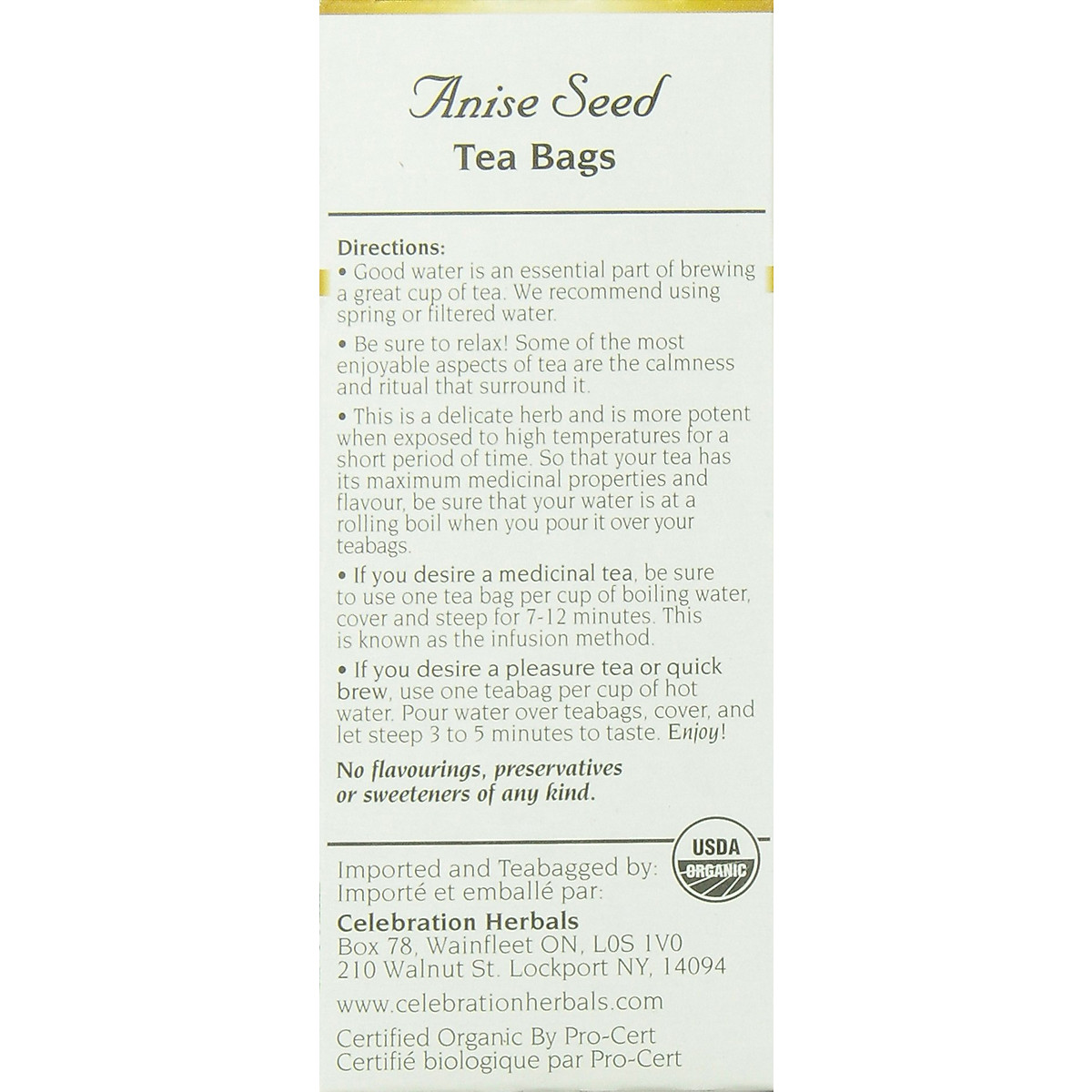 Celebration Herbals Organic Anise Seed Tea Caffeine Free, 24 Herbal Bags